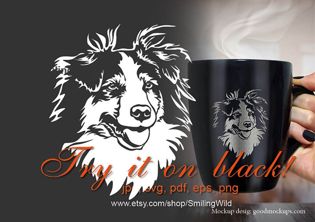 Miniature Australian Shepherd Svg White Vector File Clipart Portrait ...