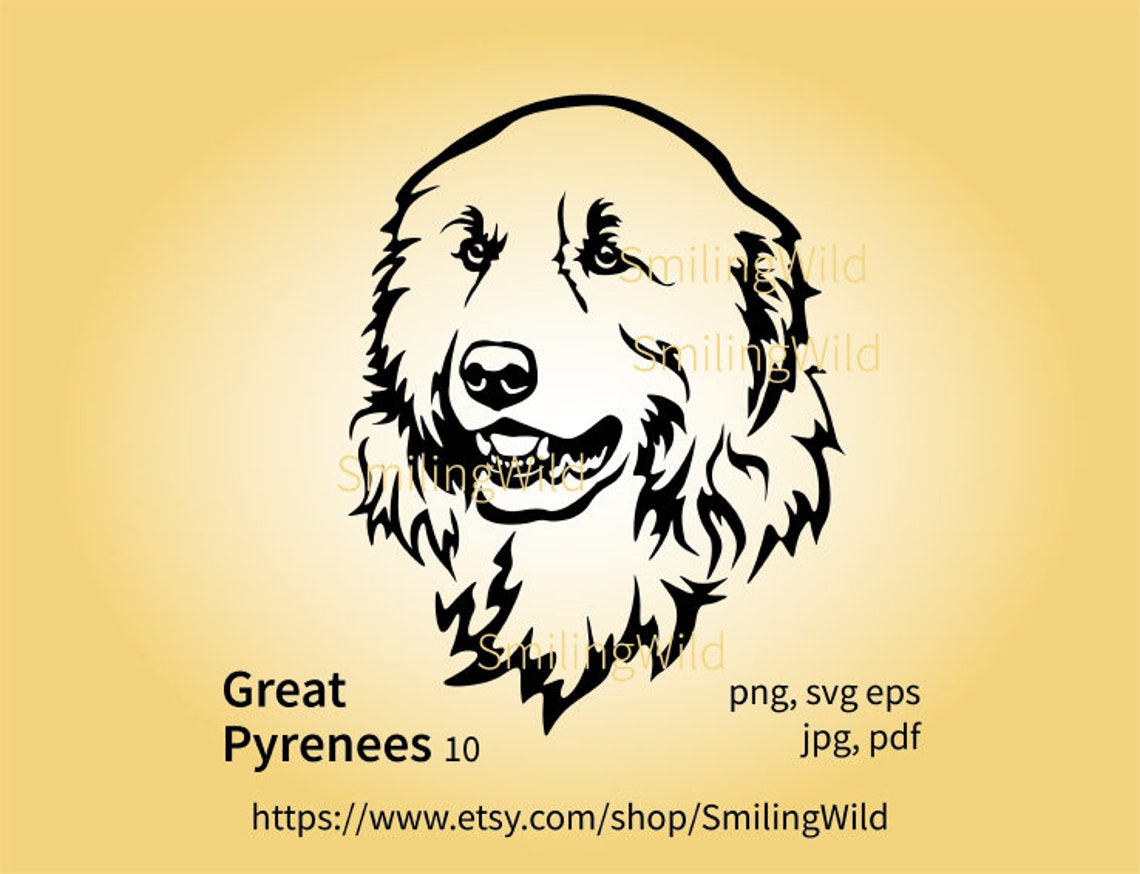 Great Pyrenees Dog Head Svg Illustration Great Pyrenees - Etsy