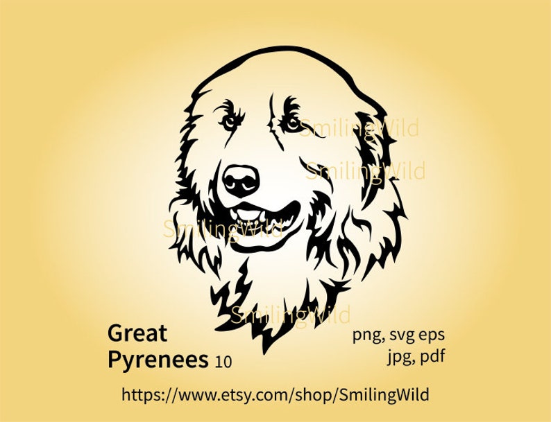 Great Pyrenees Dog Head Svg Illustration Great Pyrenees - Etsy