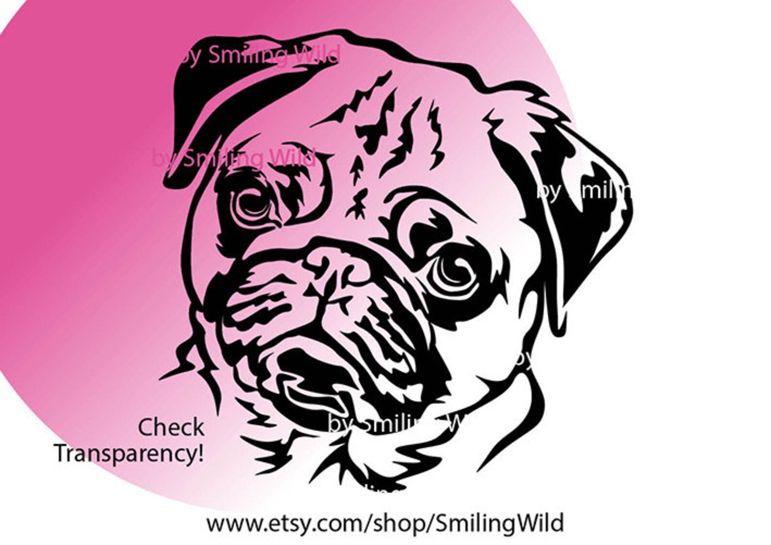 Pug Dog Svg Portrait Clipart Vector File Pug Cuttable Cricut Art for ...