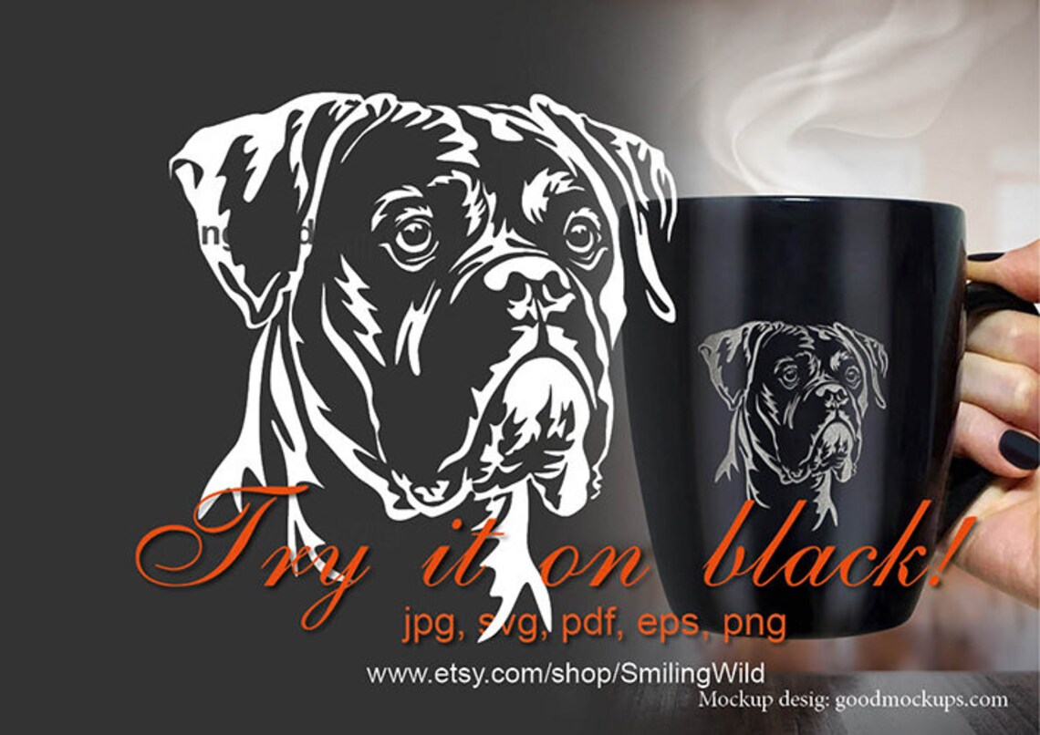 Boxer dog face svg White vector file Print on Black boxer | Etsy