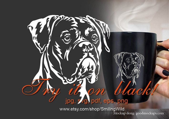 Boxer Dog Face Svg White Vector File Print on Black Boxer - Etsy UK
