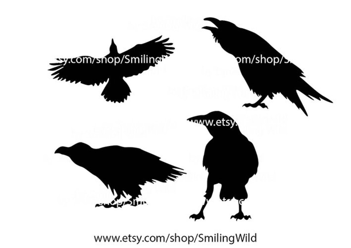 Raven Svg Silhouette Flying Bird Vector Cut File Raven - Etsy