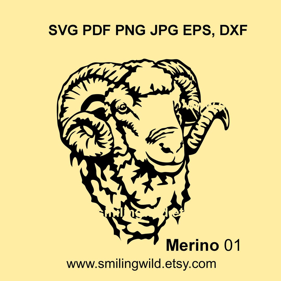 Merino Sheep SVG PNG DXF Face Portrait: Realistic Ram Vector Graphic ...