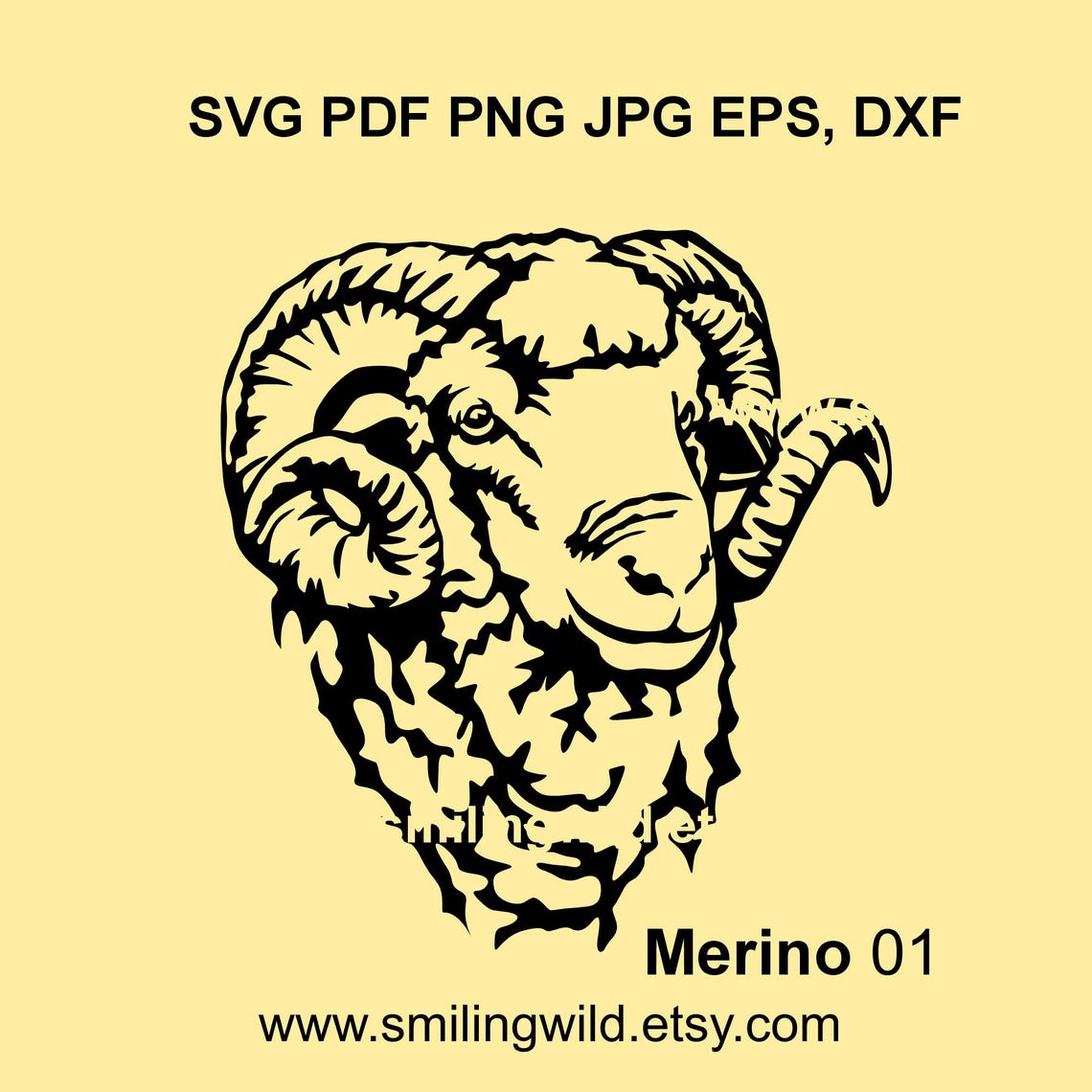 Merino Sheep SVG PNG DXF Face Portrait: Realistic Ram Vector Graphic ...