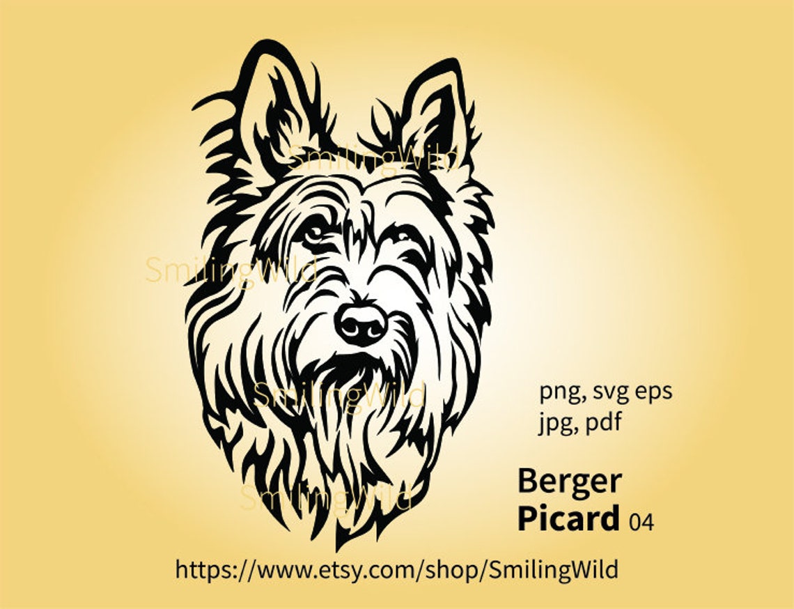 Berger Picard Dog Svg Vector File, Berger De Picardie Face Art, Picardy ...
