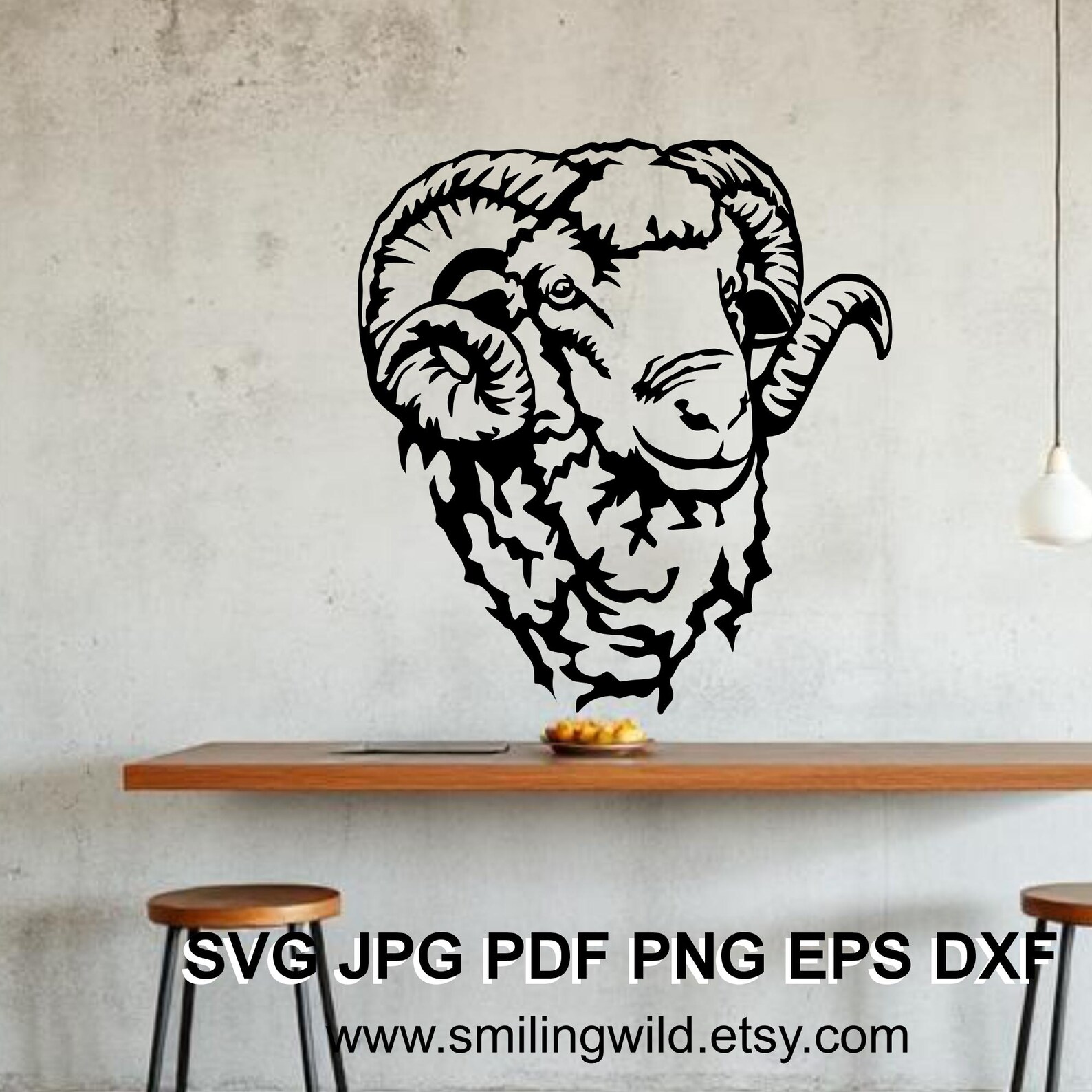 Merino Sheep SVG PNG DXF Face Portrait: Realistic Ram Vector Graphic ...