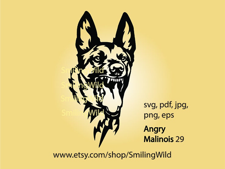 Malinois Svg, Angry Dog Svg & Png Clipart Growling Dog Malinois Vector ...