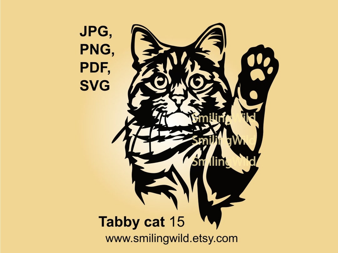 Tabby Cat Svg Clip Art Portrait With Raised Paw - Etsy Canada