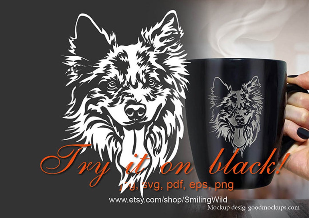 Merle Border Collie Svg Face Vector Dog Art, Print on Black Cut in ...