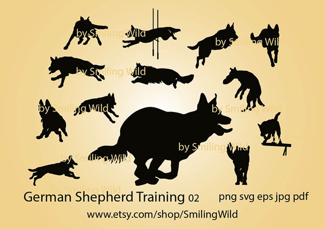 German Shepherd Svg Silhouette Running Dog Vector Art Jumping Shepherd ...