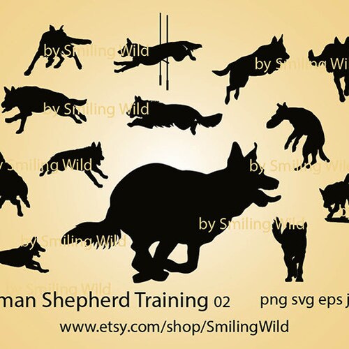 German Shepherd Svg Silhouette Running Dog Vector Art Jumping - Etsy