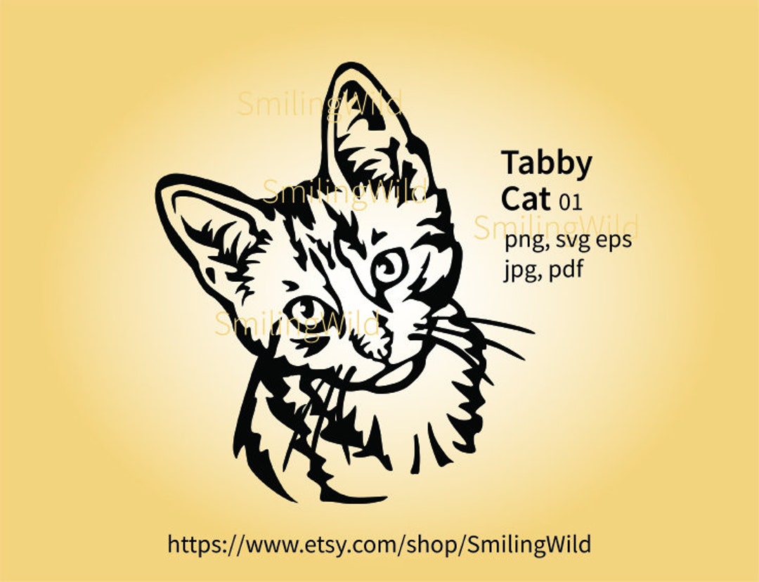 Tabby Cat Svg Vector Graphic Design, Kitten Cuttable Clip Art Png File ...
