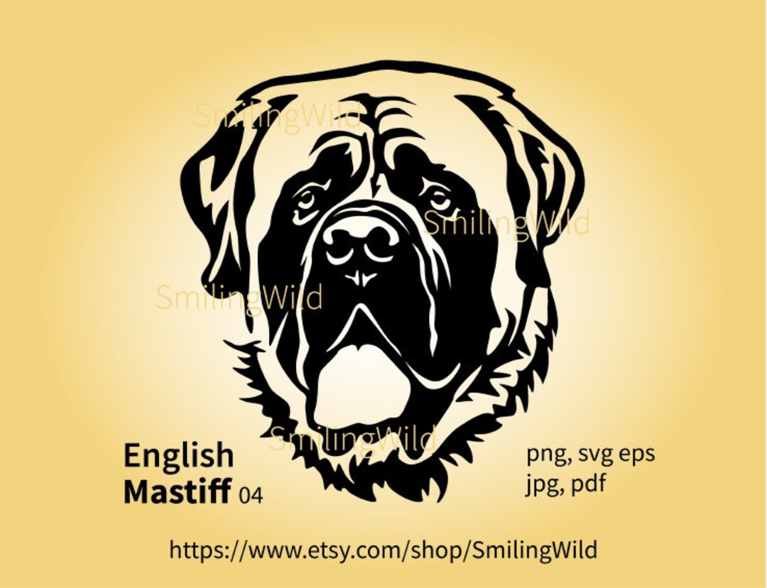 English Mastiff Dog Svg Portrait, Vector Graphic Clip Art Design ...