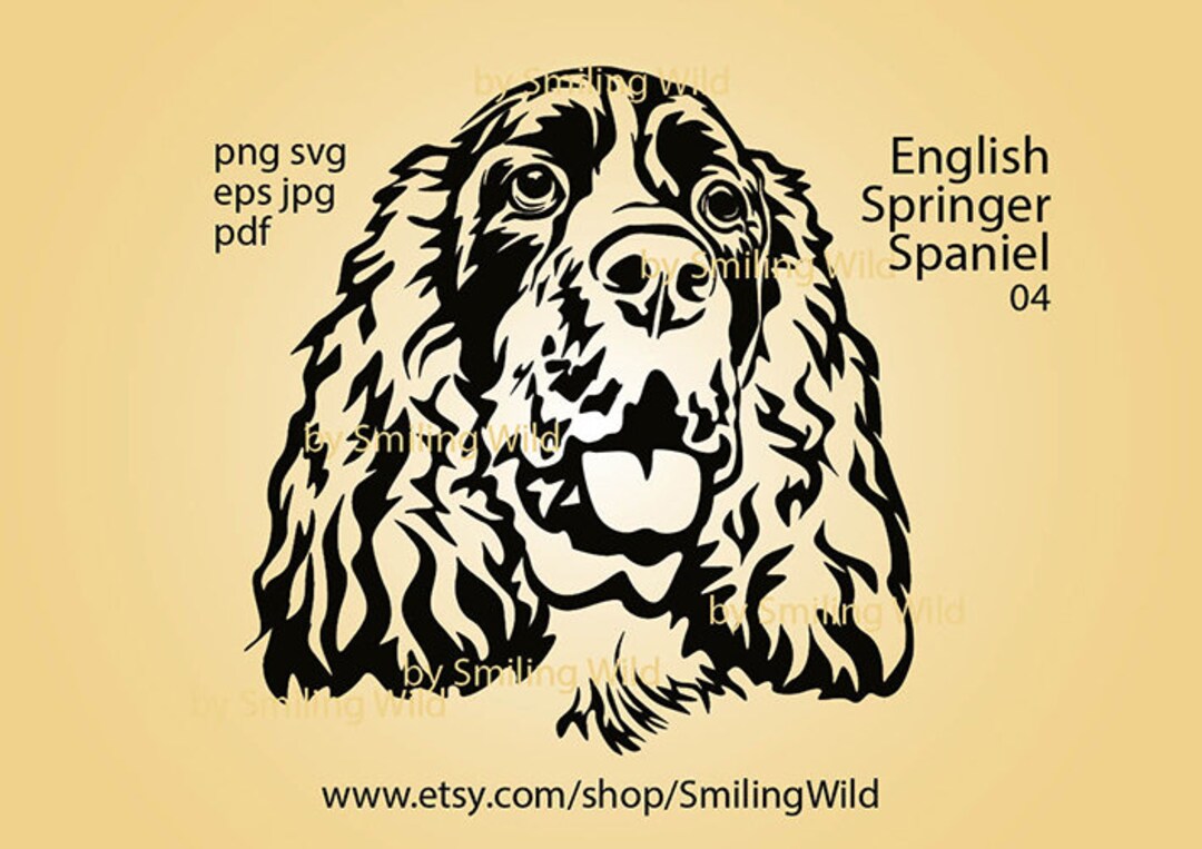 English Springer Spaniel Svg Clipart Portrait Vector Graphic Art Dog ...