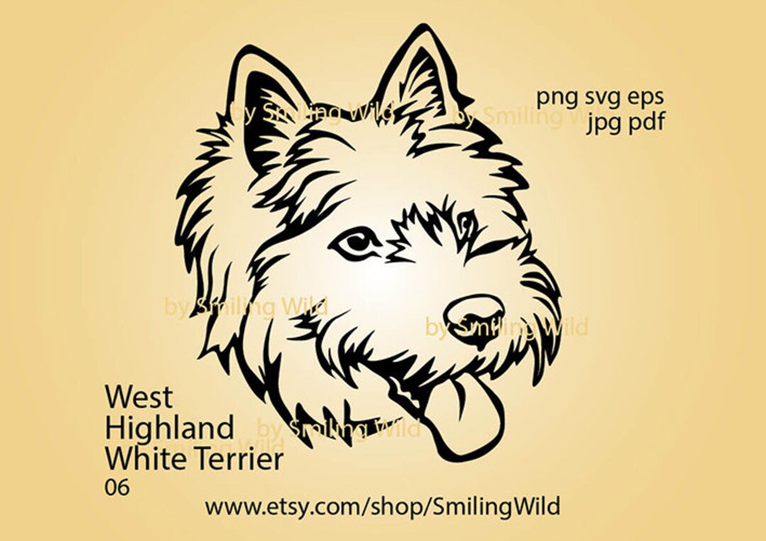 Westie Svg Portrait Dog Head Vector Graphic Art West - Etsy
