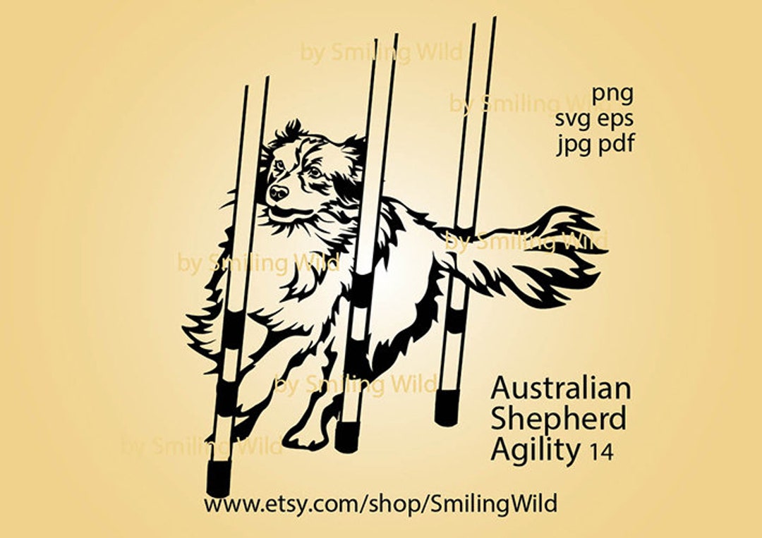 Australian Shepherd Svg Dog Agility Poles Vector Art File Clipart ...