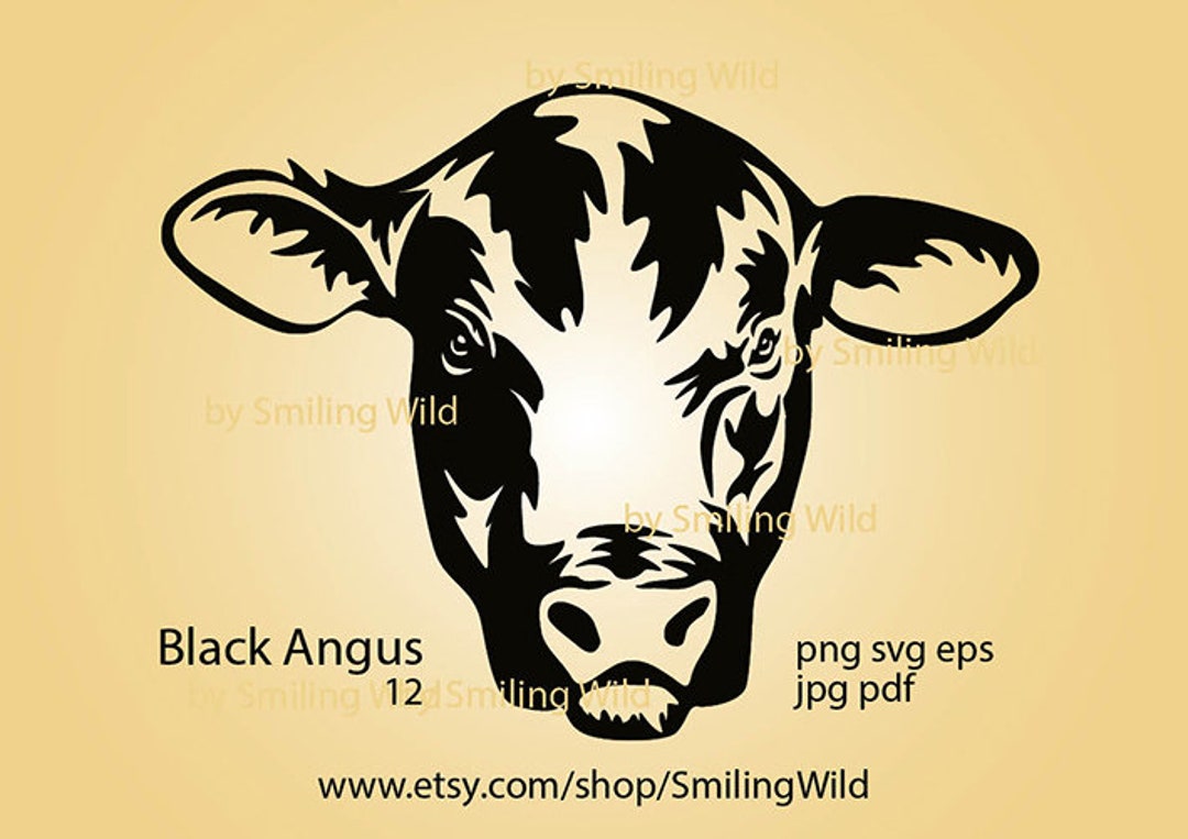 Black Angus Bull Svg /03/ Vector Graphic Portrait Cattle Cuttable Art ...