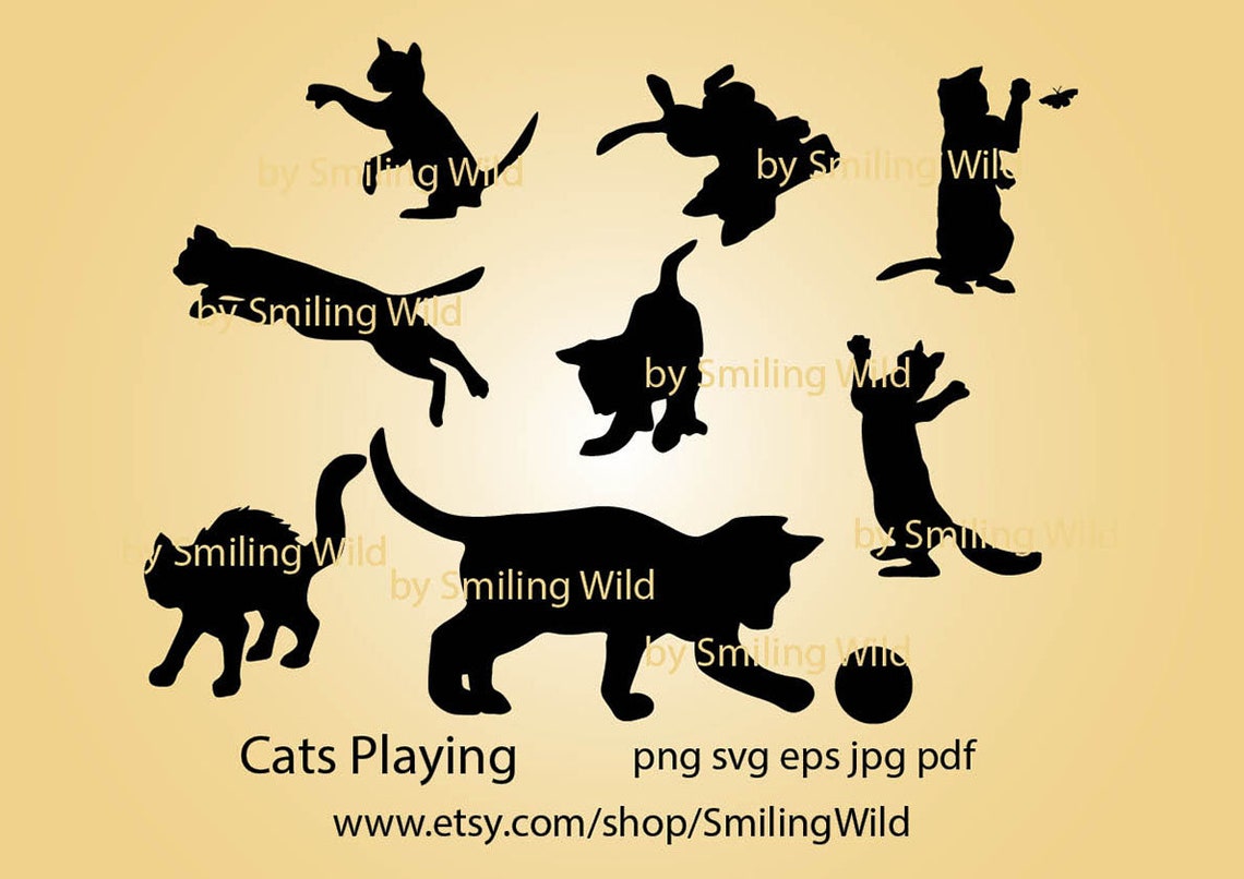 Cat Playing Svg Silhouette Clipart Jumping Cat Vector Graphic - Etsy