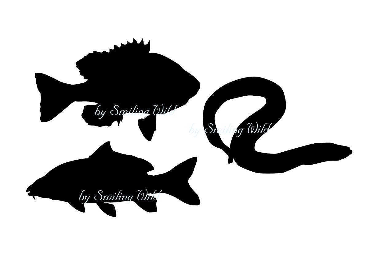 Fishes freshwater river svg clipart fish silhouettes print eel | Etsy