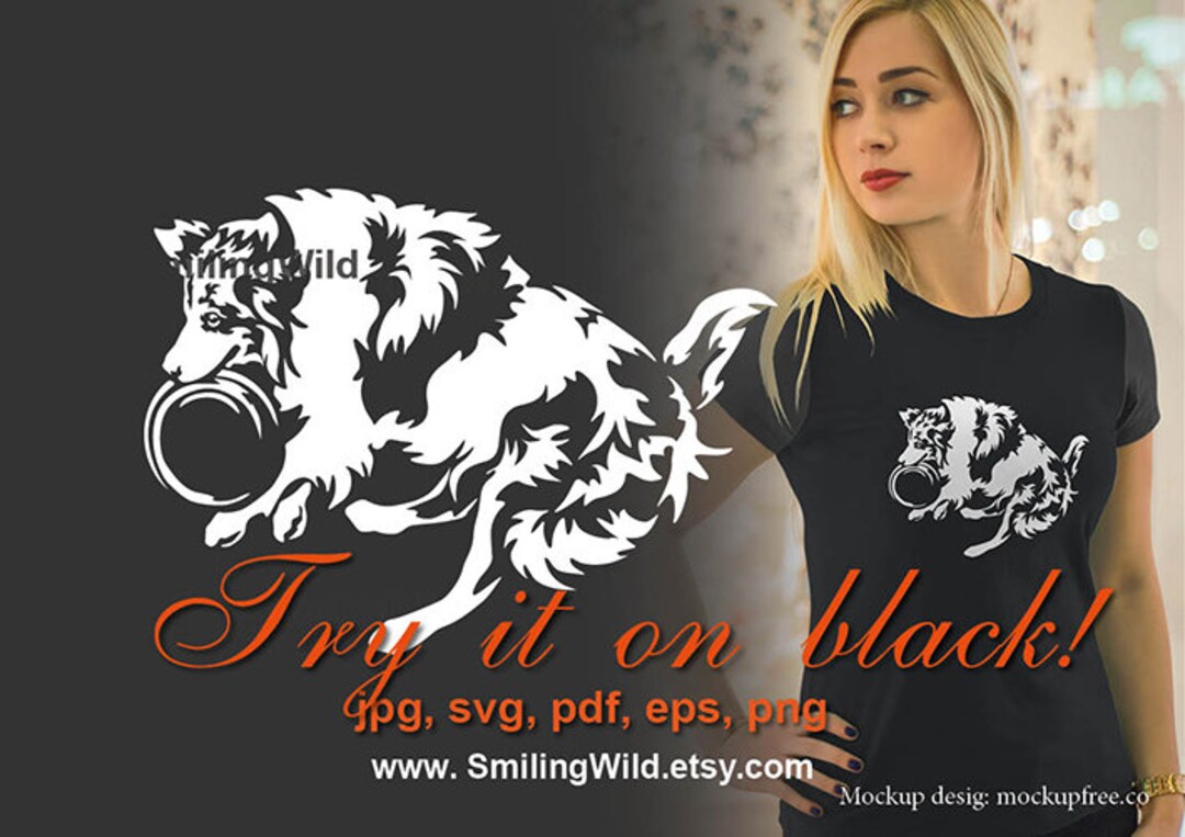 Merle Border Collie Frisbee Svg Dog Clip Art Jumping Dog White Vector ...