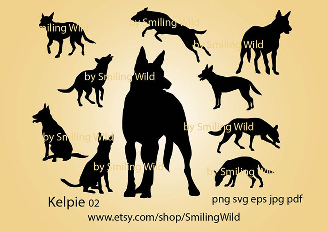 Australian Kelpie Silhouette Svg Clipart Jumping Dog Sitting Dog Vector ...