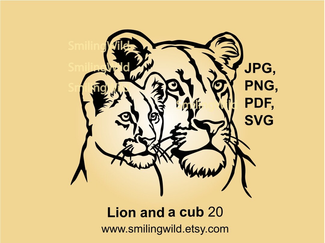 Lion Mom and Cub Svg Cut File, Lion Family, Lioness Vector Graphic Art ...