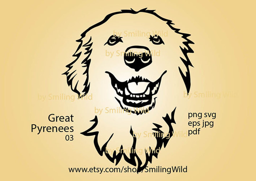 Great Pyrenees Svg & Png Clipart Vector Graphic Art Smiling Cute Dog ...