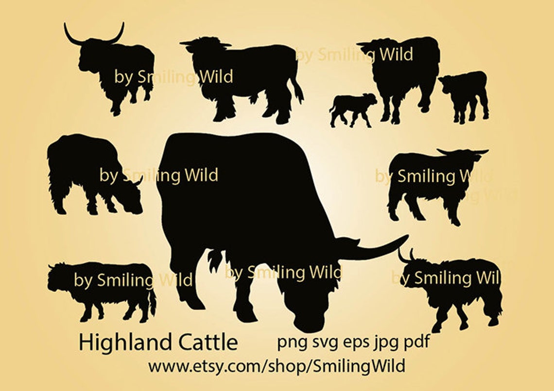 Scottish Highland Cow Svg Silhouette Vector Graphic Art - Etsy UK