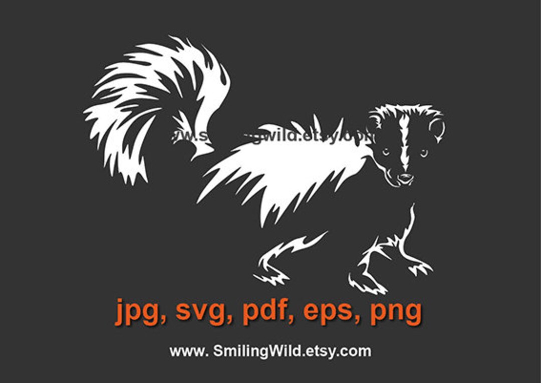 Skunk Svg Vector Graphic Art Skunk Cut in White Print on Black Wild ...