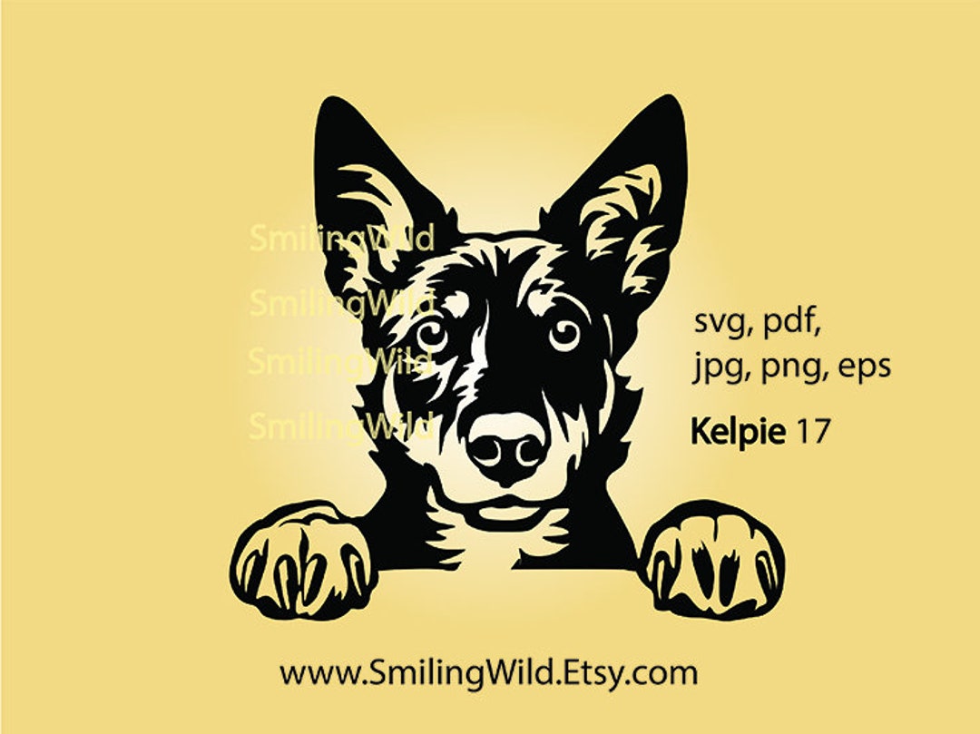 Australian Kelpie Svg Dog Vector Graphic Art, Peeking Kelpie Clipart ...