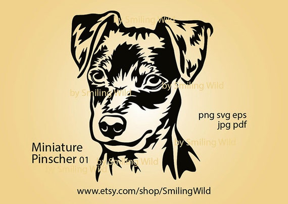 Miniature Pinscher Svg Vector Graphic /01/ Portrait Dog Head | Etsy