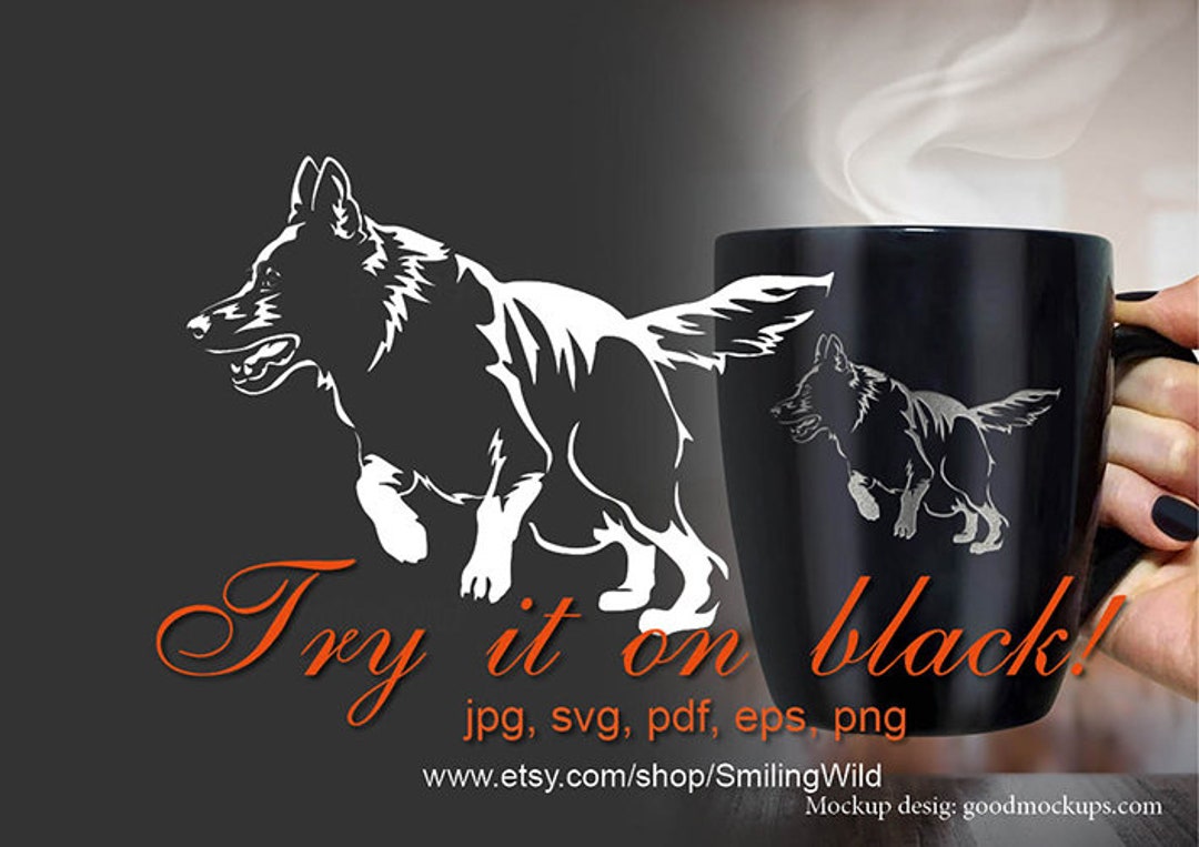 Running German Shepherd Dog Svg Clipart Cuttable White Vector Graphic ...