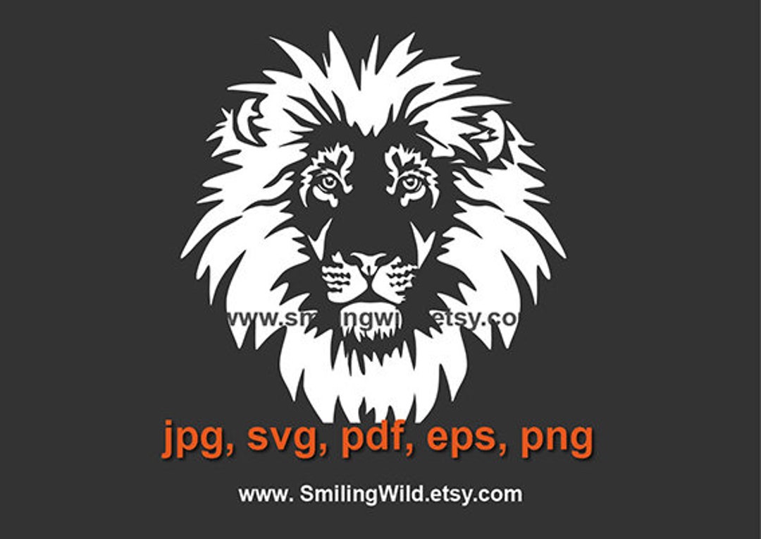 Lion Svg Clipart Vector Graphic Art White Print on Black Lion Portrait ...