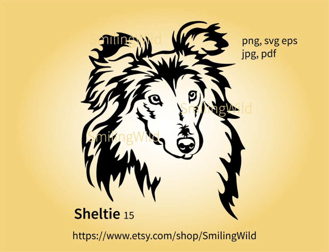 Sheltie Svg Clip Art Portrait, Sheltie Dog Vector Graphic Illustration ...
