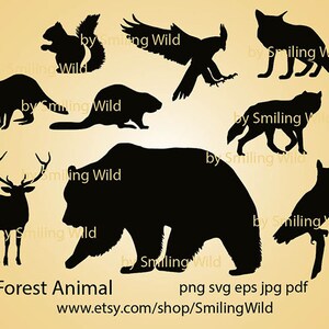 Forest Animal Silhouettes Wild Animals Wolf Svg Fox Beaver Animal Art ...