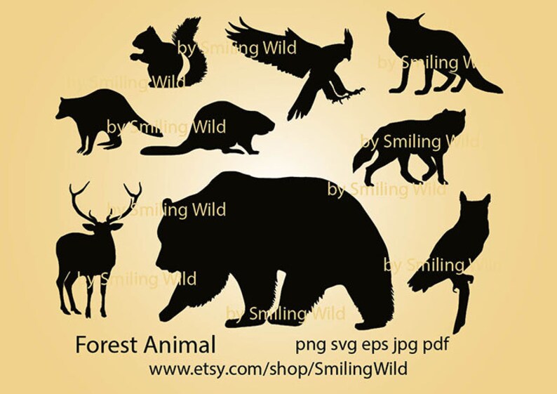 Forest Animal Silhouettes Wild Animals Wolf Svg Fox Beaver Animal Art ...