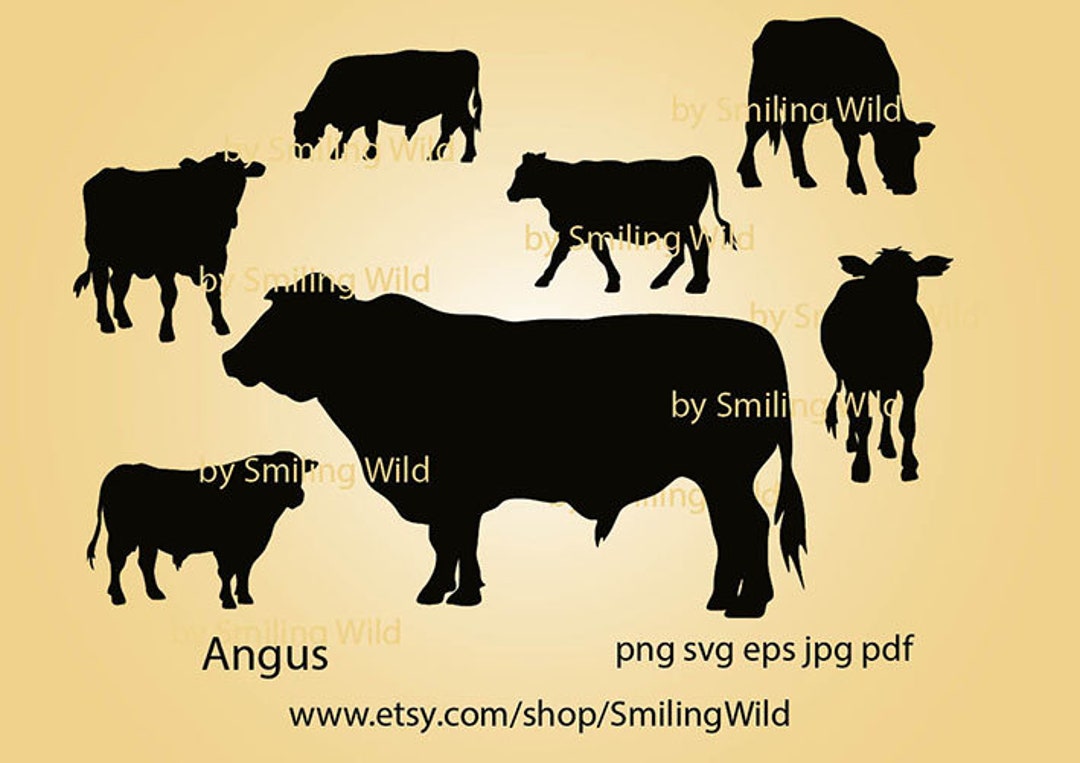 Black Angus Cattle Svg Png Silhouette Bundle Cow Clipart Laser Cut File ...