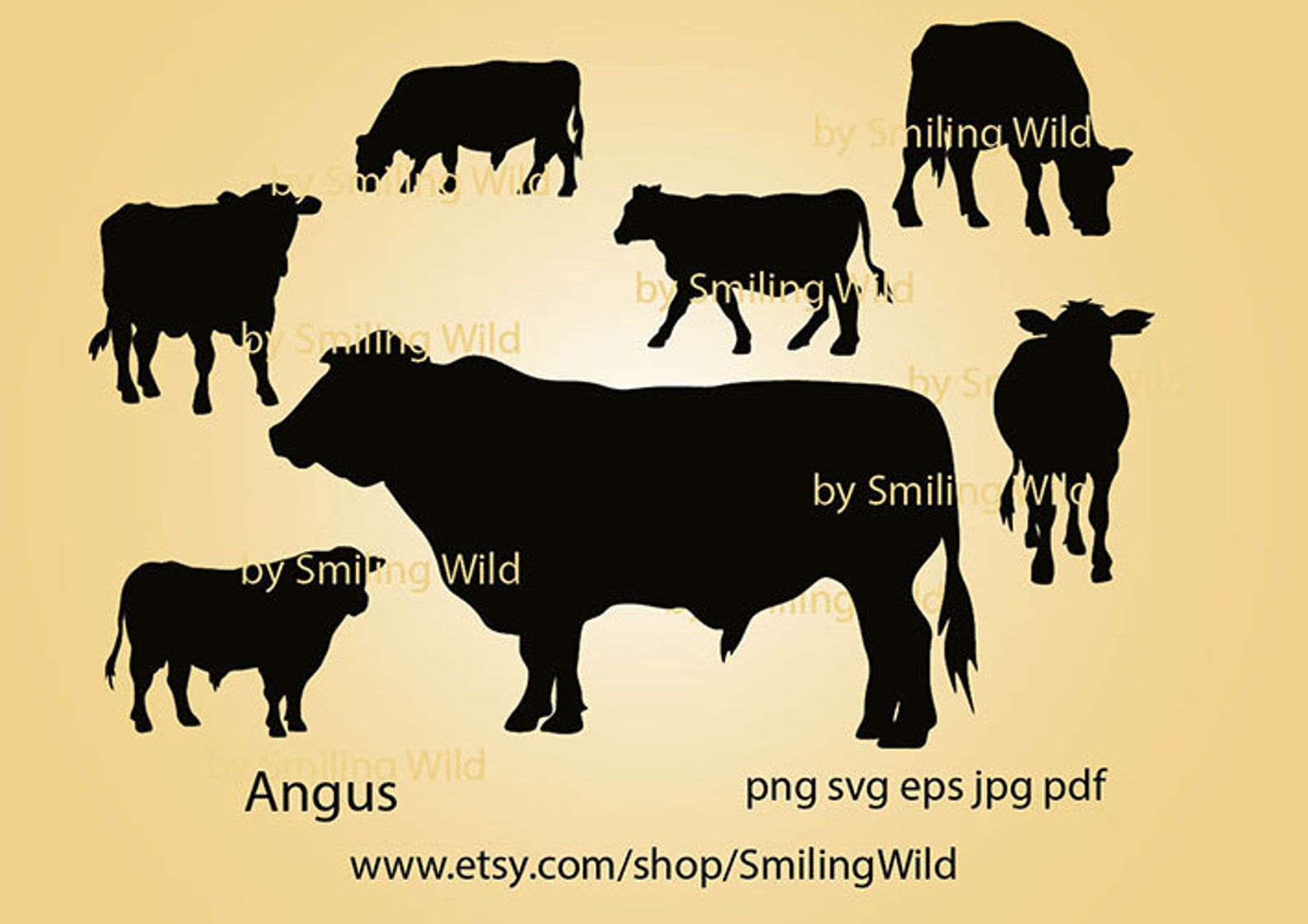 Black Angus Cattle SVG, PNG Silhouette Bundle, Laser Cut File - Etsy