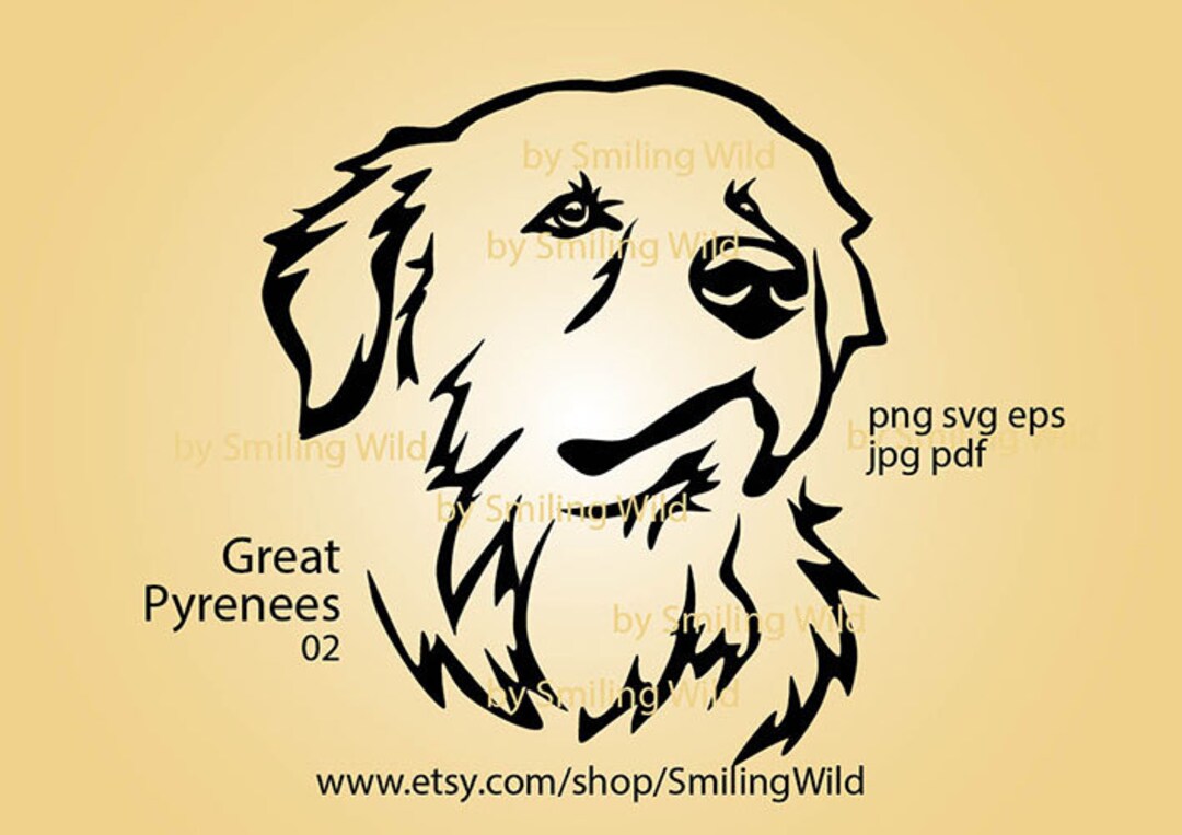 Great Pyrenees (02) Svg Clipart Portrait Vector Graphic Art Dog Head ...