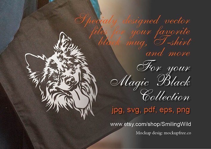 Merle Border Collie Svg Face Vector Dog Art Print on Black - Etsy Finland