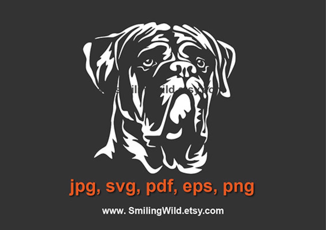 Cane Corso Svg White Vector File Dog Portrait Cane Corso Print on Black ...