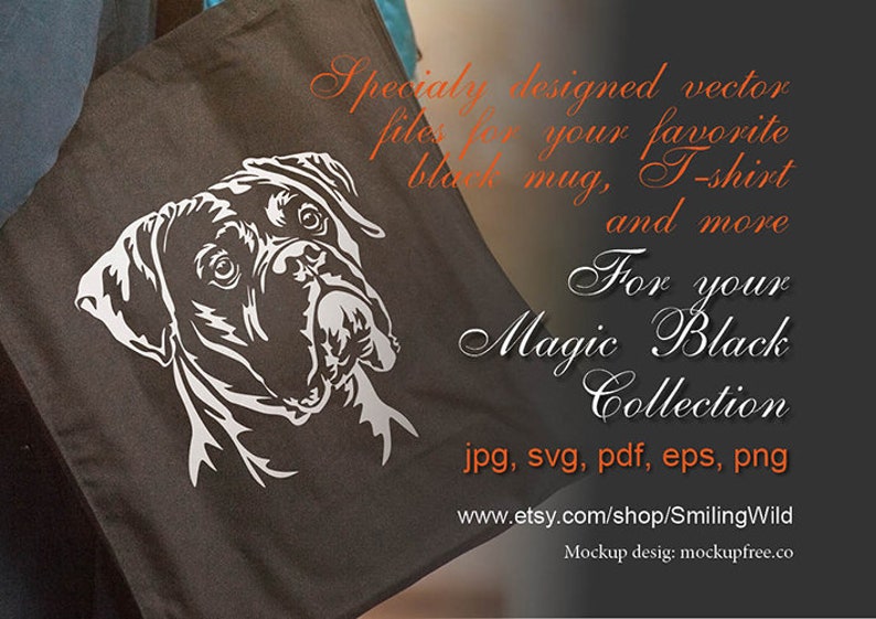 Boxer Dog Face Svg White Vector File Print on Black Boxer | Etsy