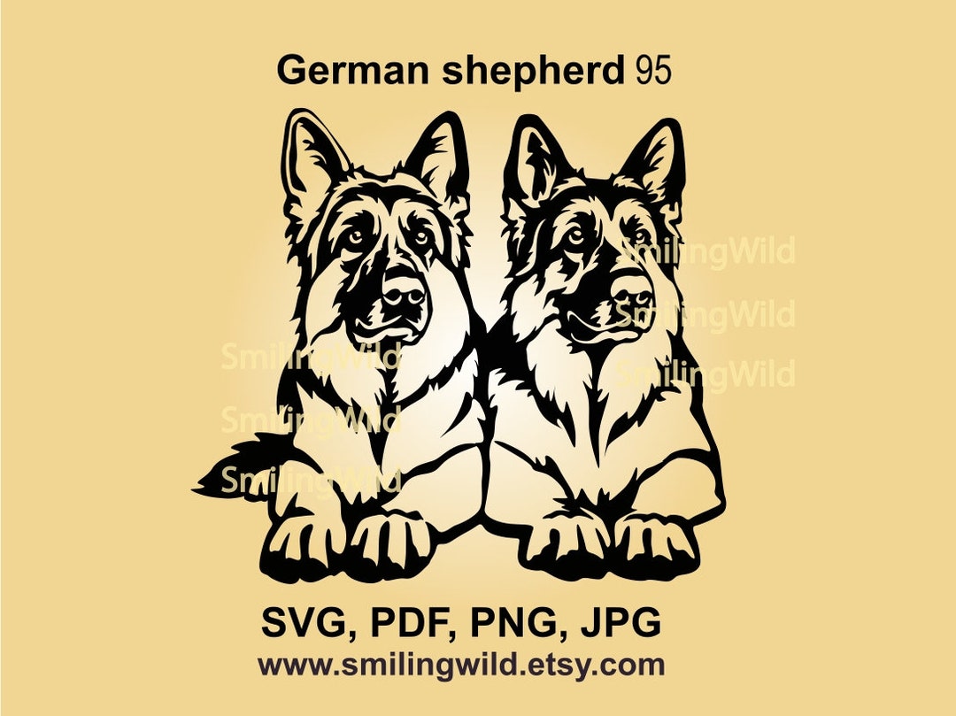 German Shepherd Svg Double Portrait Cut File Vector Graphic Art, Two ...