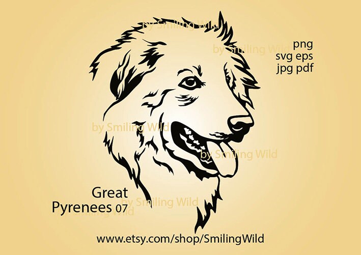 Great Pyrenees svg head portrait /07/ vector graphic art dog | Etsy