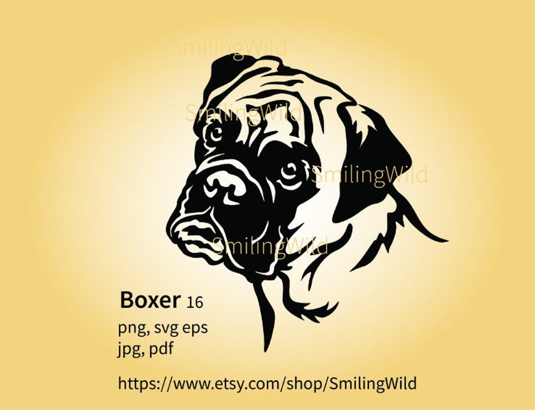Boxer Dog Svg Clip Art Dog Head Vector Graphic Art Boxer Dog Cut File ...