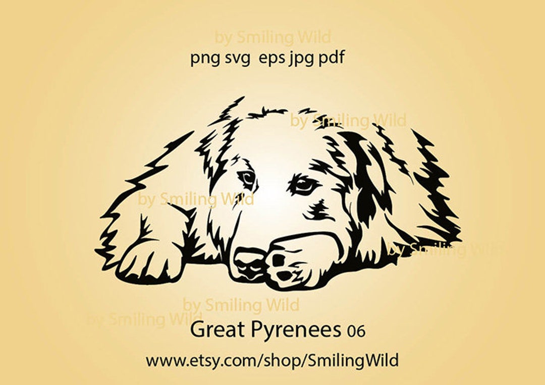 Great Pyrenees Svg Portrait /06/ Vector Graphic Art Lying Dog - Etsy