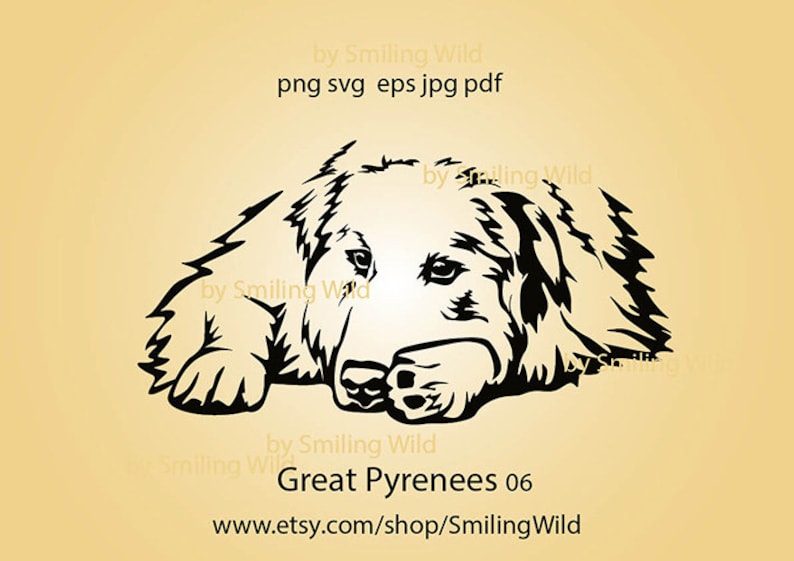 Great Pyrenees Svg Portrait /06/ Vector Graphic Art Lying Dog - Etsy