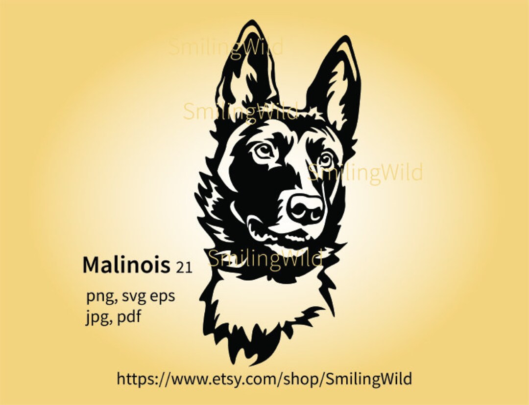 Malinois SVG & PNG Dog Head Clipart Vector Illustration, Malinois ...