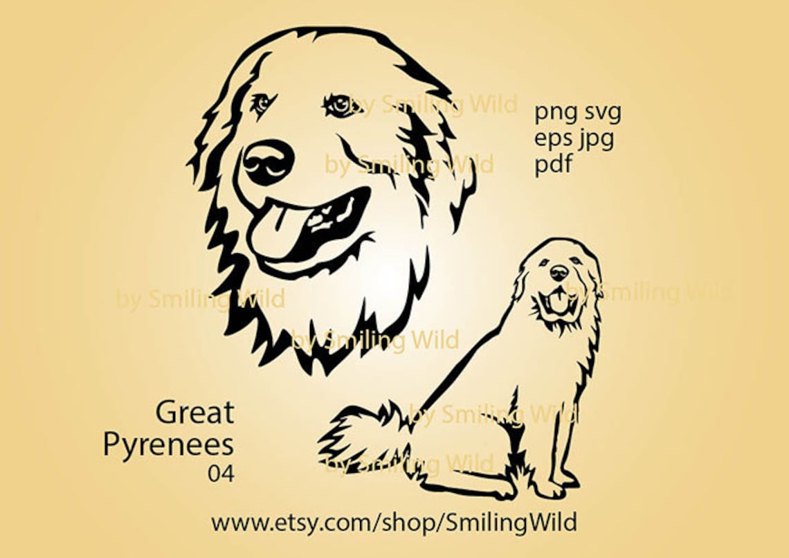 Great Pyrenees Svg Portrait Vector Graphic Art Pyrenean - Etsy